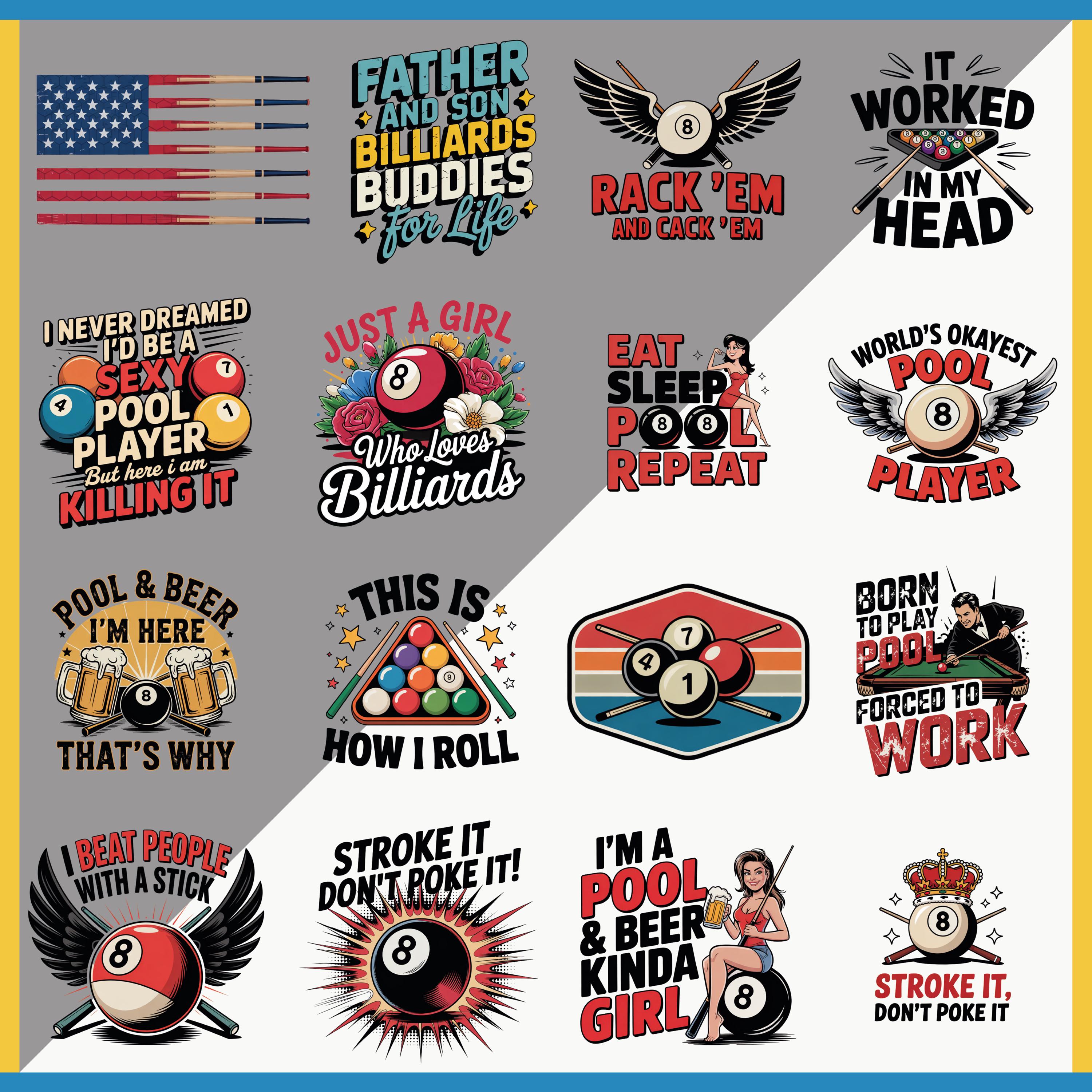 Funny Billiards Clipart, Pool Player SVG, Retro Pool Quotes, Beer and ...