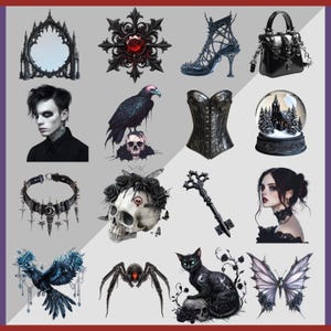 Gothic PNG Clipart Bundle, Watercolor Goth Clip Art, Halloween and ...