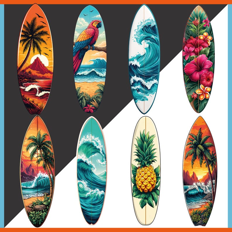 Surfboard Clipart Bundle – 65 Pngs | Tropical Surf Board Illustrations ...