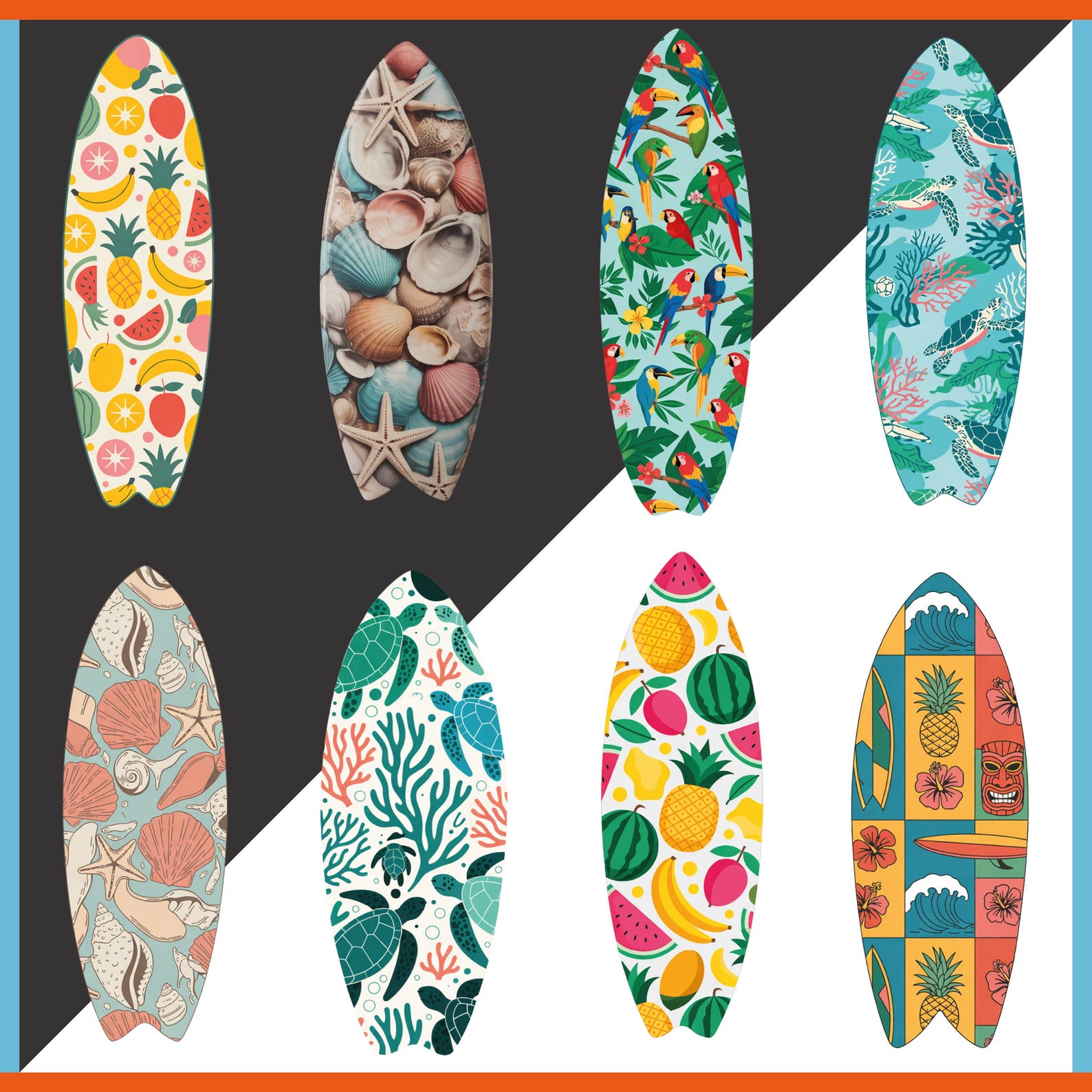 Surfboard Clipart Bundle – 65 Pngs | Tropical Surf Board Illustrations ...
