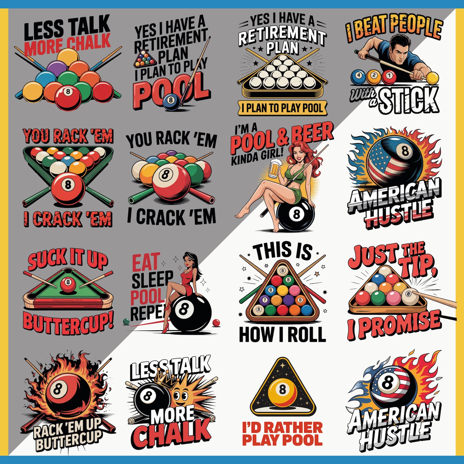Funny Billiards Clipart, Pool Player SVG, Retro Pool Quotes, Beer and ...
