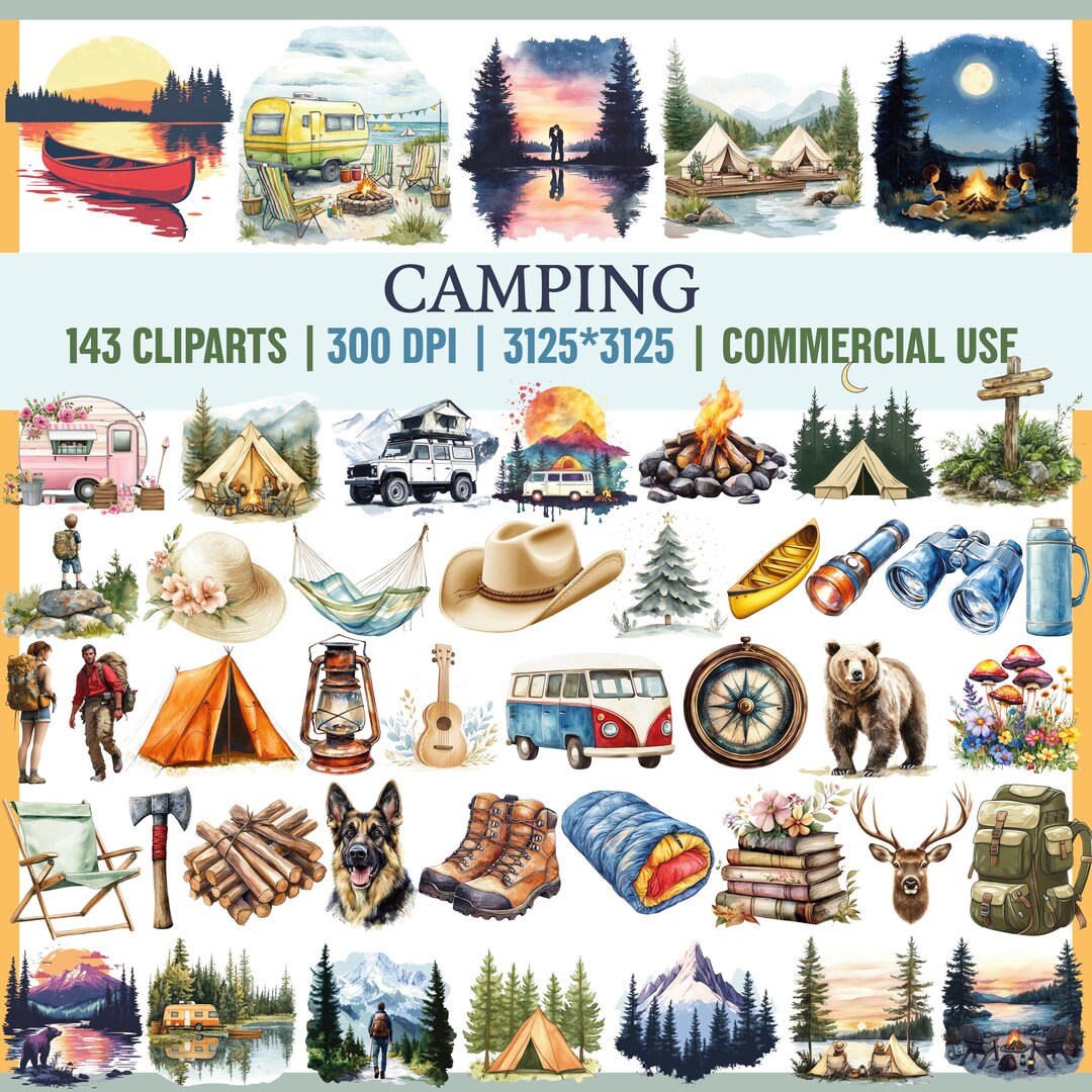 Camping Clipart Bundle: 143 PNG Illustrations (commercial Use) - Etsy