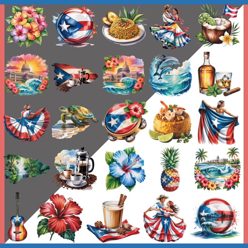 Puerto Rico Clipart Bundle 80 Pngs Tropical Island Art Cultural Icons ...