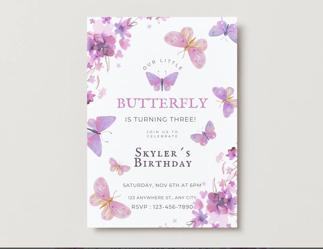 Butterfly Themed Birthday Party Invitation Template - Etsy