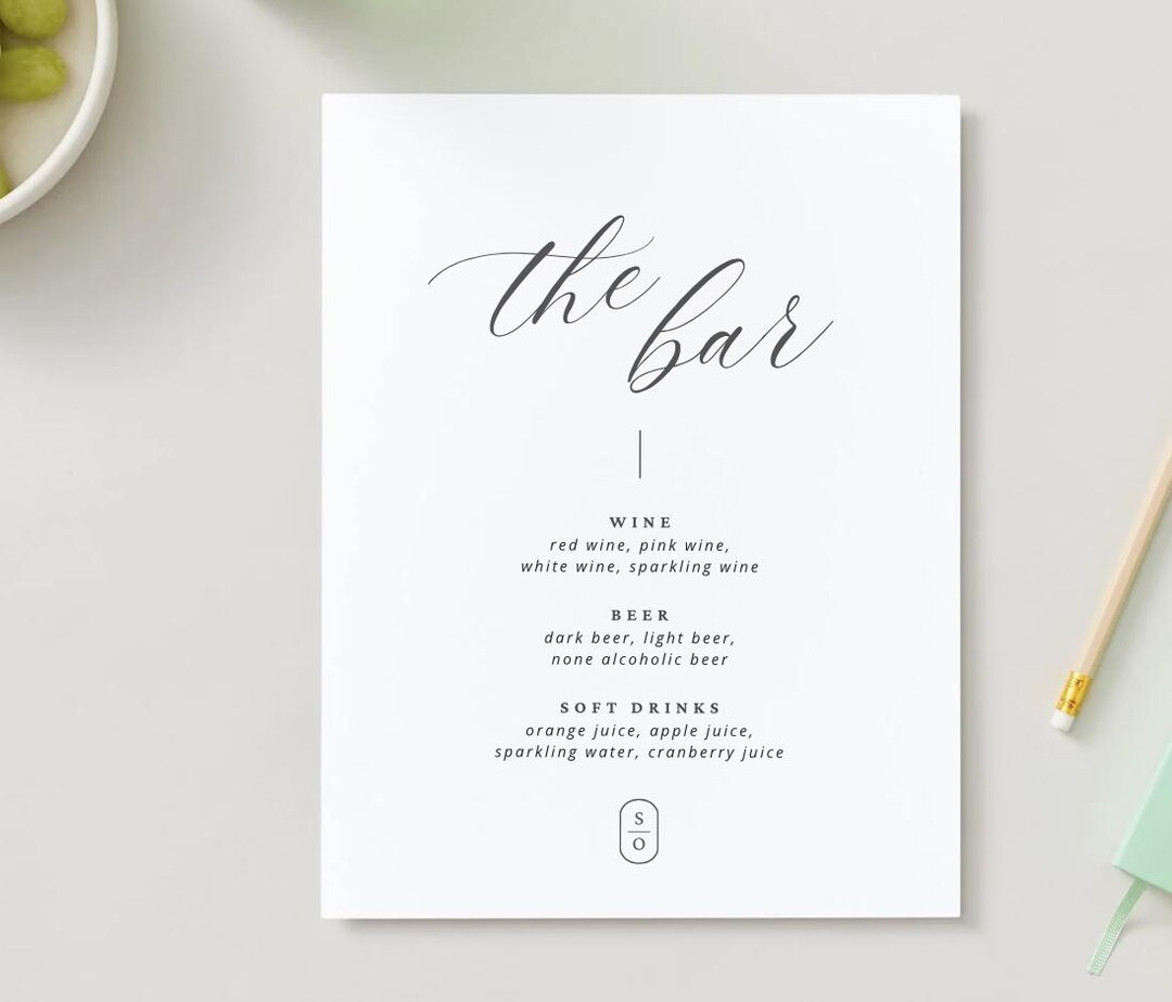 Wedding Cocktail Bar Menu Template - Etsy