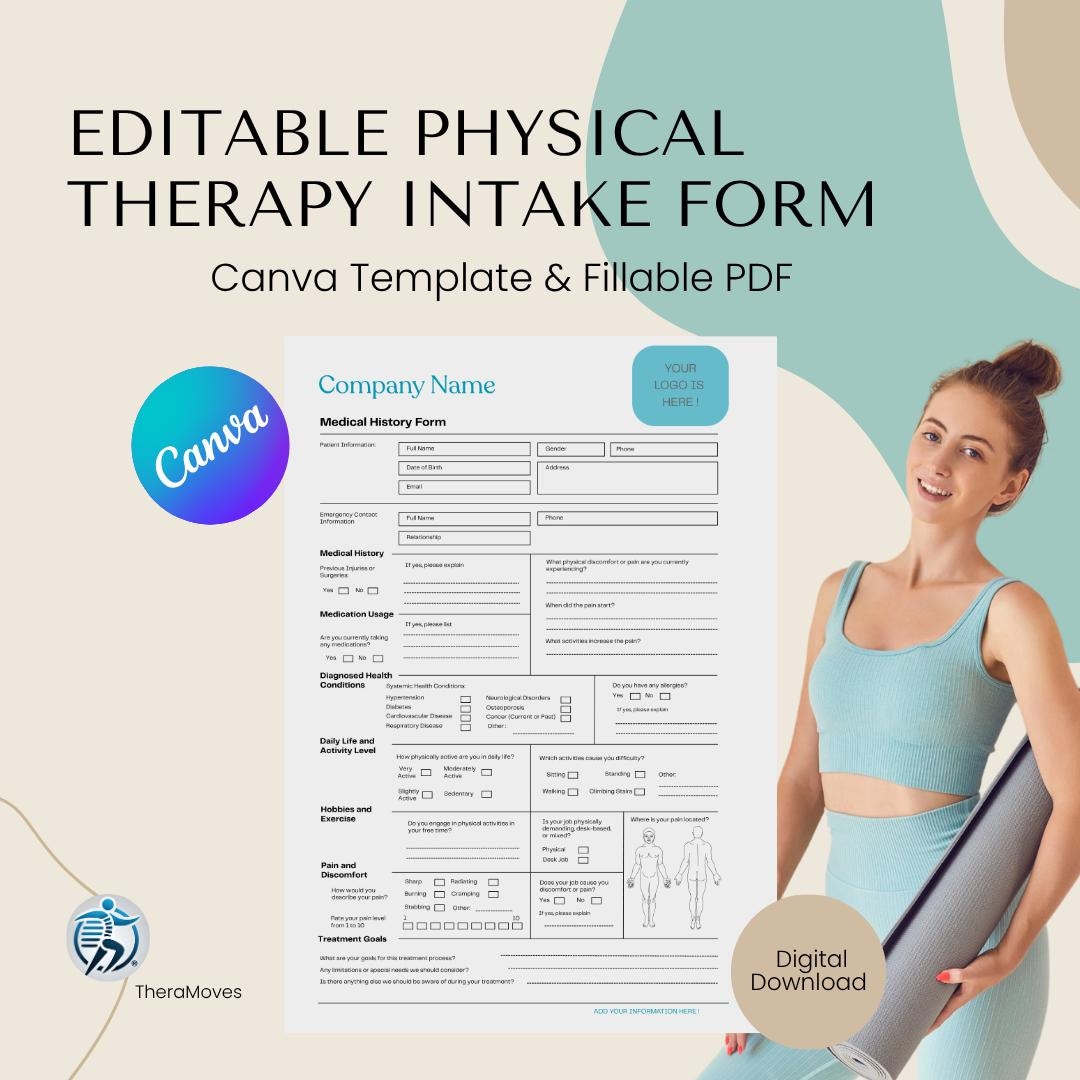 Editable Physical Therapy Intake Form | Canva Template & Fillable PDF ...