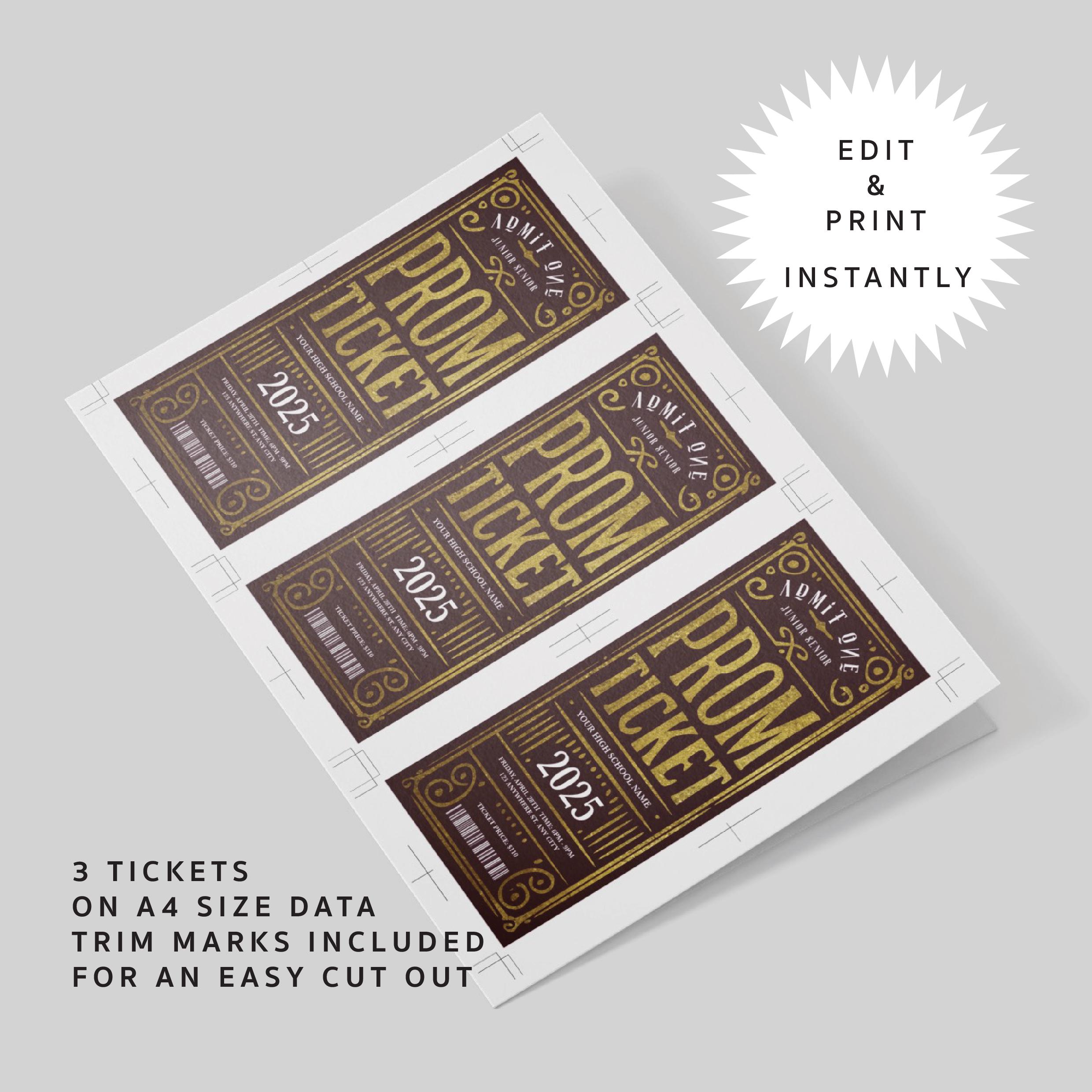 Prom Ticket Template, Burgundy & Gold Prom Night Retro Art Deco Theme ...