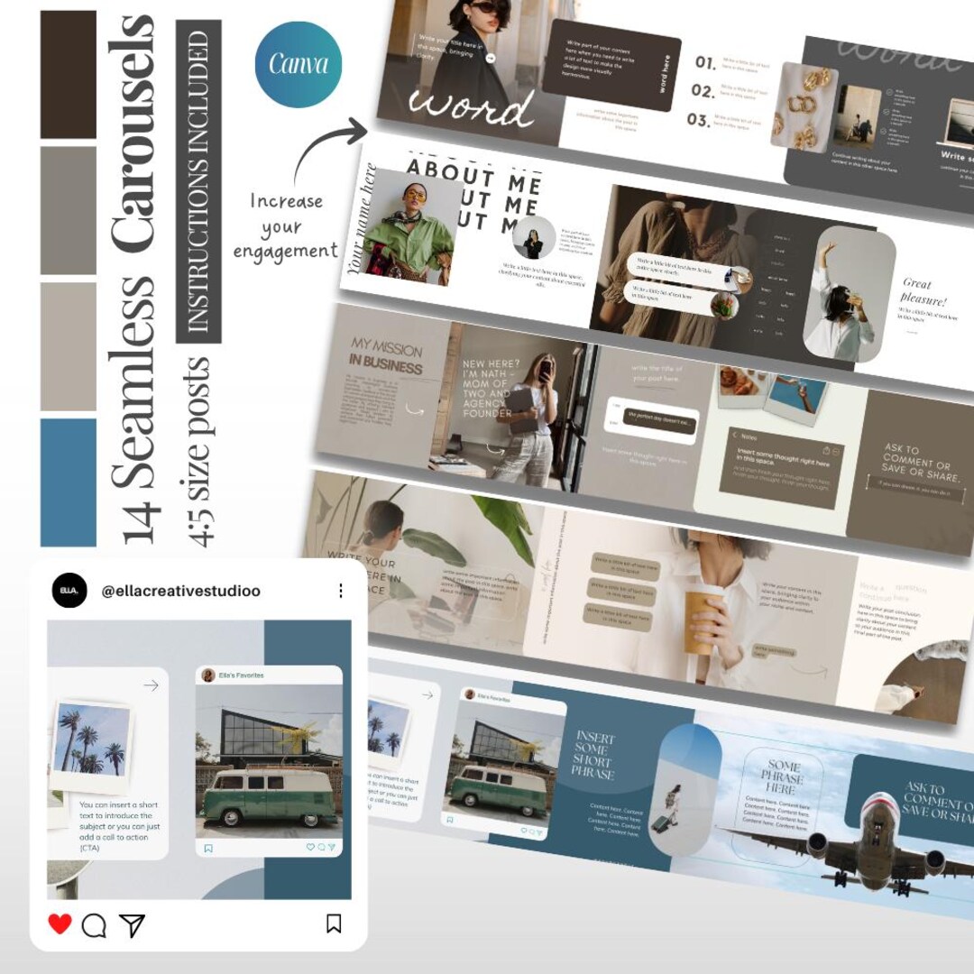 14 Instagram Carousel Templates: Seamless Scrapbook Design for Canva ...