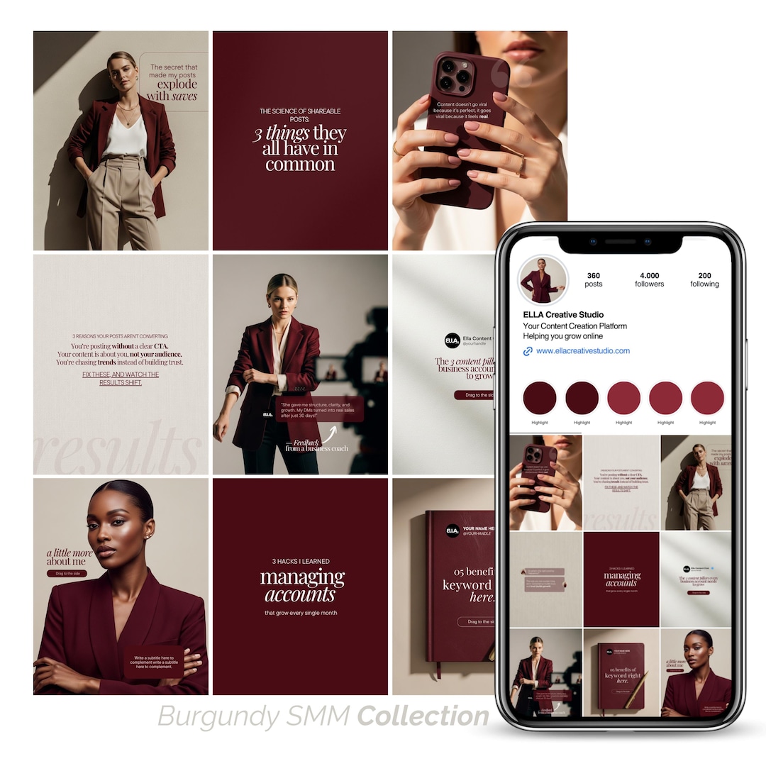 Modèles Instagram Bourgogne : lot Canva Social Media Manager ...