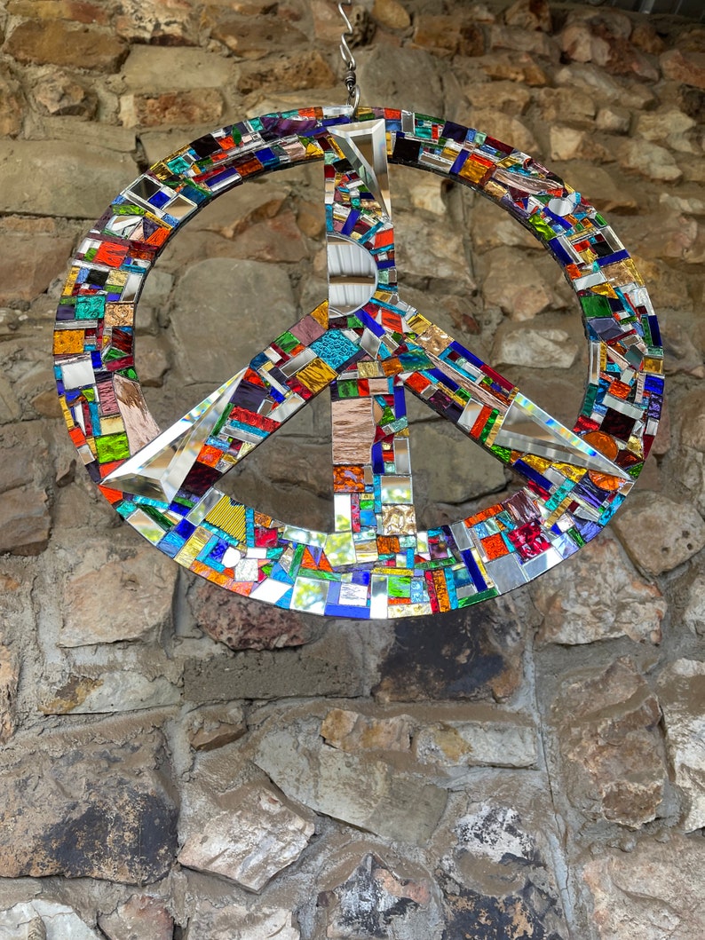 Mirror Mosaic Peace Sign: 16" Dazzling Sun Catcher - Etsy