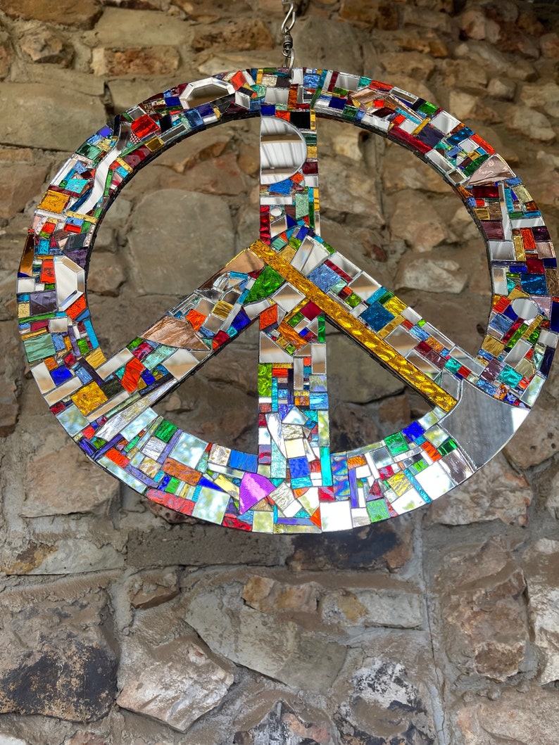 Mirror Mosaic Peace Sign: 16" Dazzling Sun Catcher - Etsy