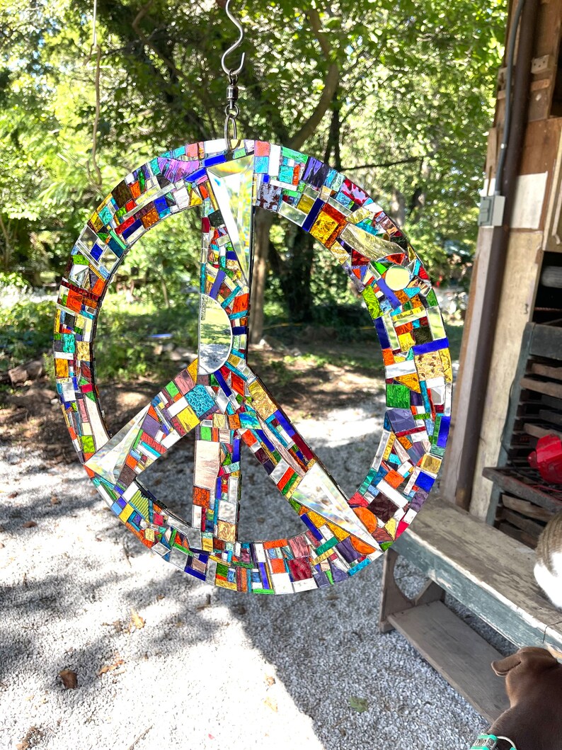 Mirror Mosaic Peace Sign: 16" Dazzling Sun Catcher - Etsy
