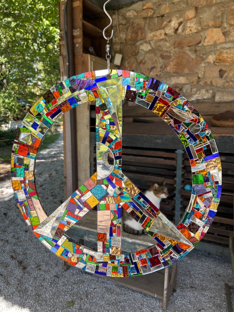 Mirror Mosaic Peace Sign: 16" Dazzling Sun Catcher - Etsy