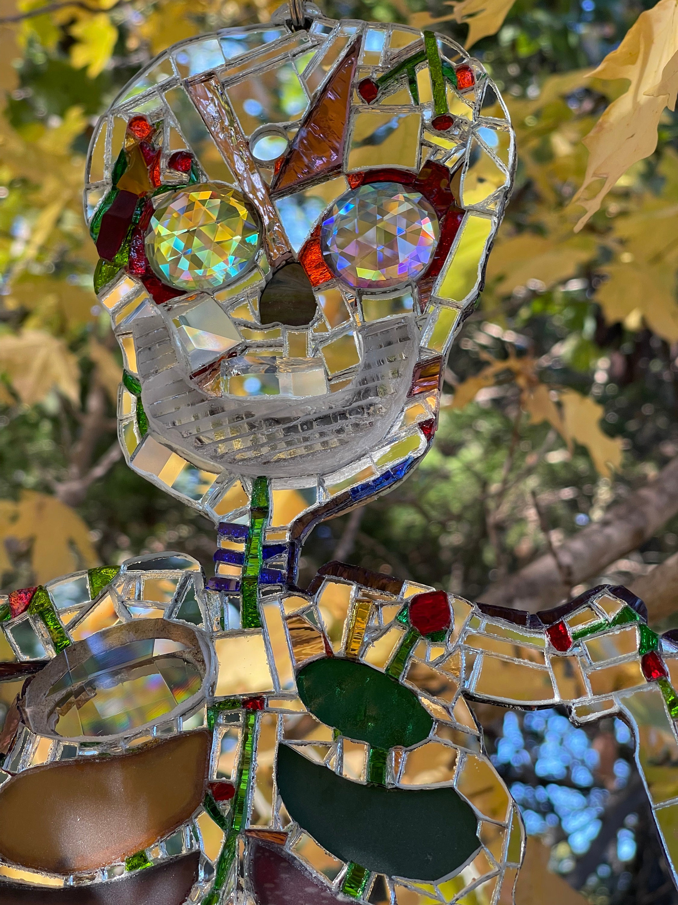 Skeleton Sun Catcher, Sparkly Skeleton, Mirror Mosaic Skeleton, Day of ...