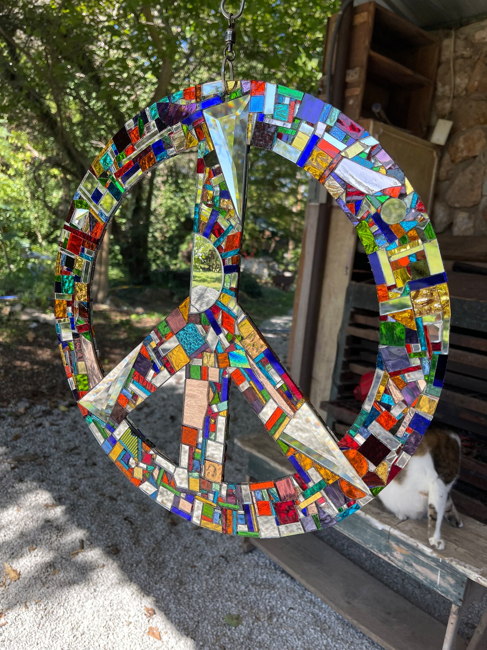 Mirror Mosaic Peace Sign: 16" Dazzling Sun Catcher - Etsy