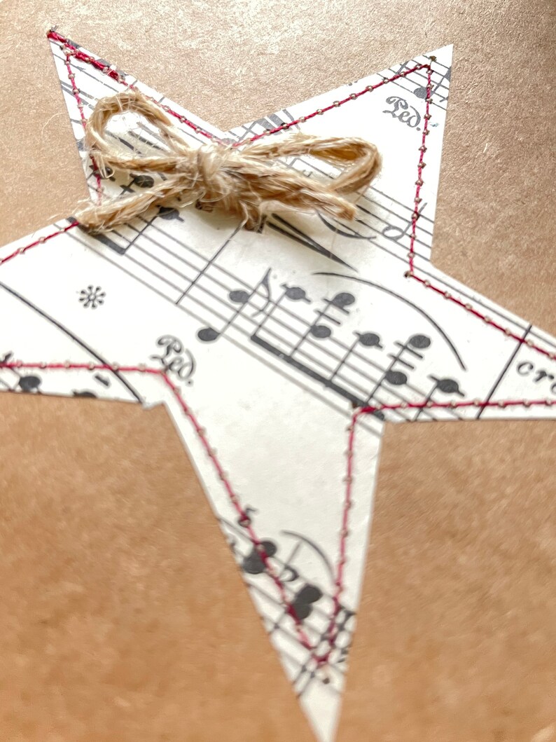 Christmas Card Hand Made Vintage Music Star Design Kraft Card 4x6 Blank ...