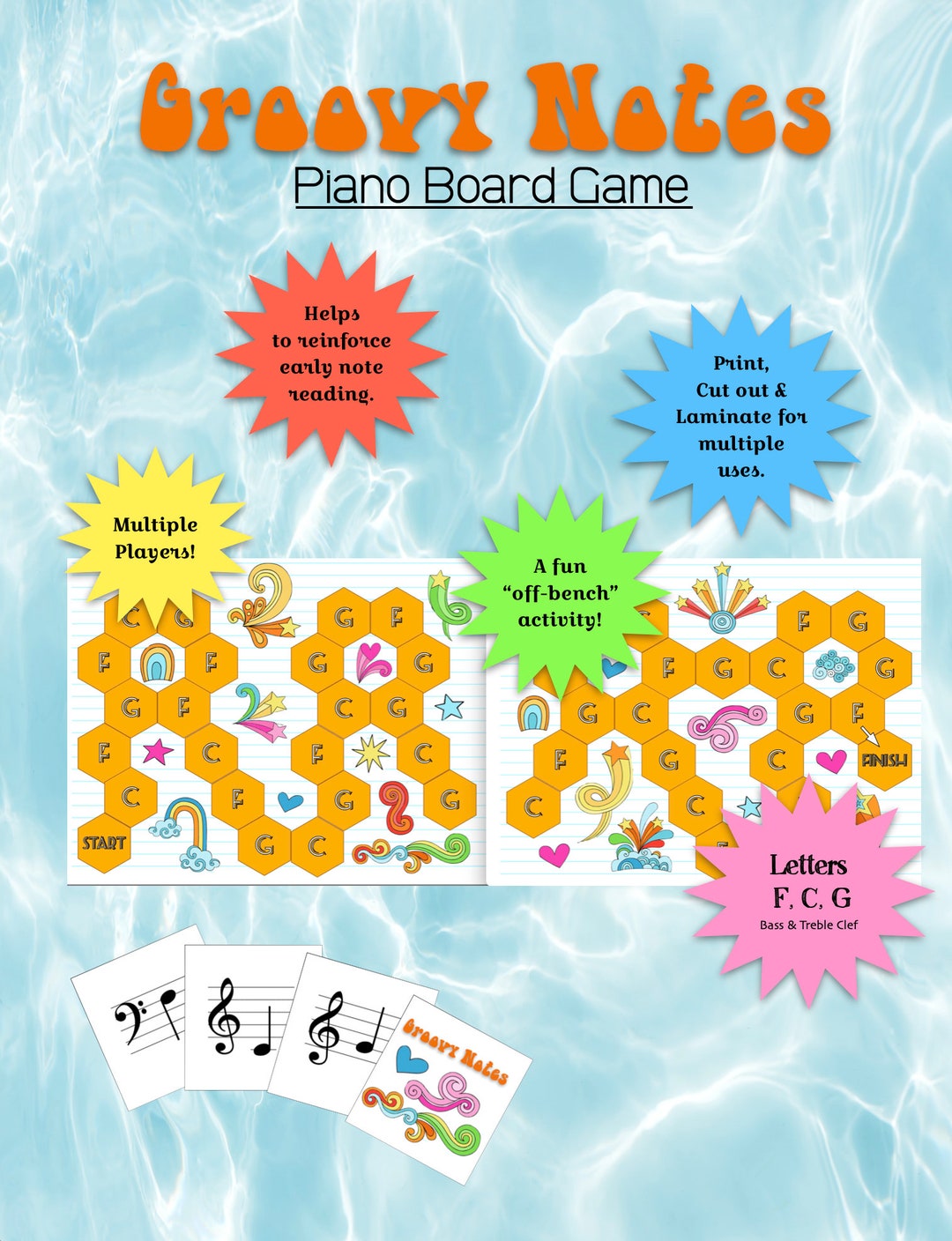 Groovy Notes Piano Board Game Activity Printable - Etsy