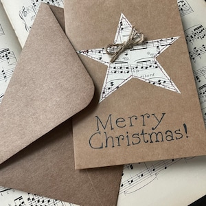 Christmas Card Hand Made Vintage Music Star Design Kraft Card 4x6 Blank ...