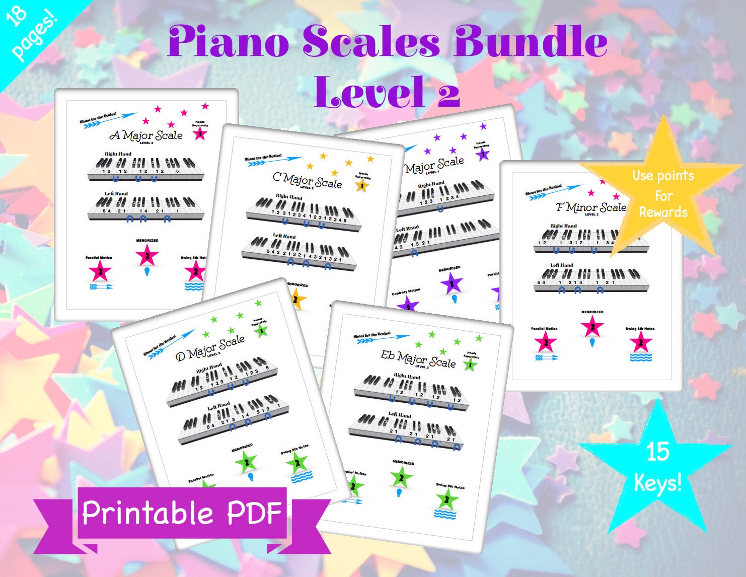 Piano Scales Two Octaves 15 Keys Printable PDF Bundle Digital - Etsy