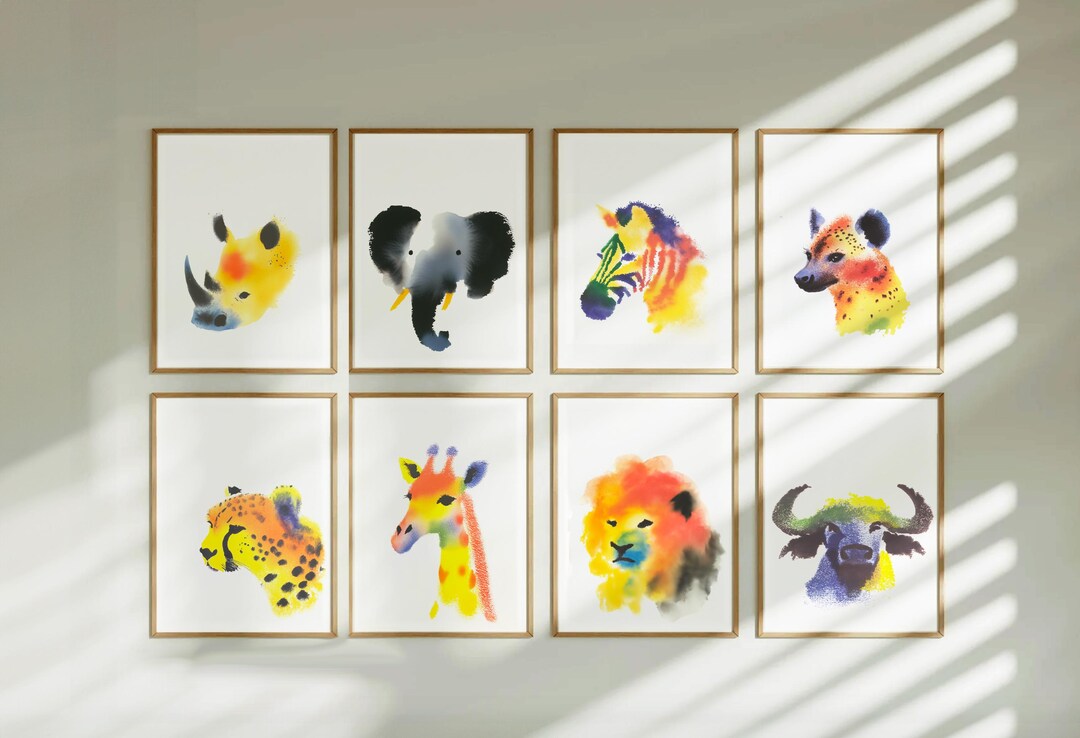 Art Prints Set of 8 African Animals Posters Bundle Digital Download ...