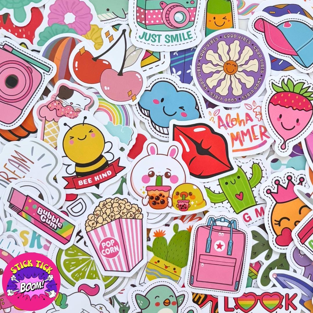 VSCO Sticker Pack – Cute Cartoon Designs, Waterproof Vinyl Decals for ...