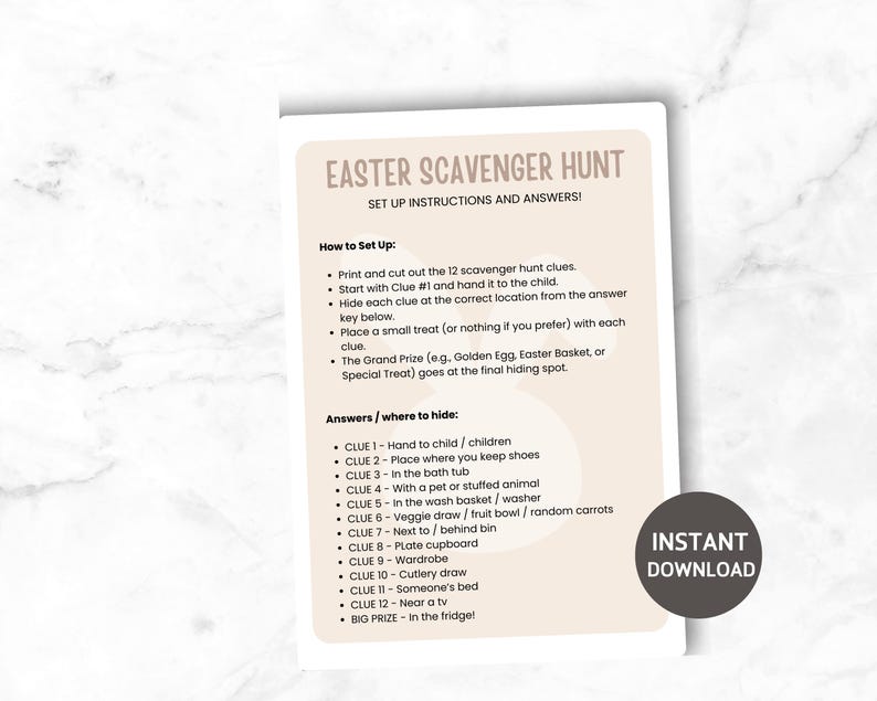 Printable Easter Scavenger Hunt for Kids, Indoor Outdoor Treasure Hunt ...