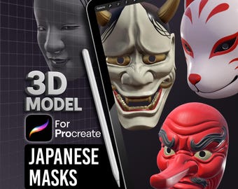 3D Models for Procreate • Japanese Masks - Etsy