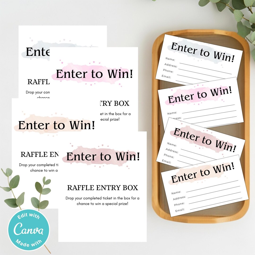 Editable Raffle Tickets & Entry Sign Set of 4 | Enter to Win Printable ...