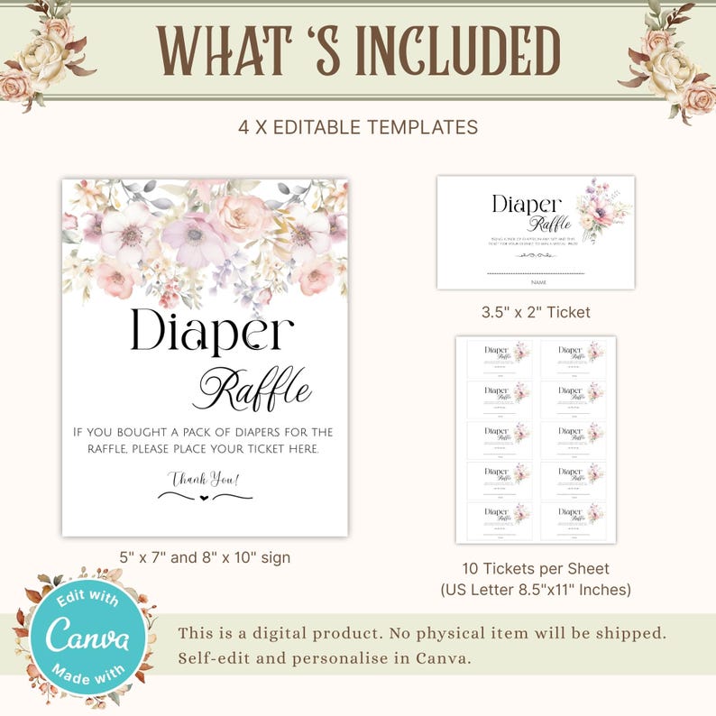 Wildflower Diaper Raffle Ticket and Sign Template | Baby in Bloom ...