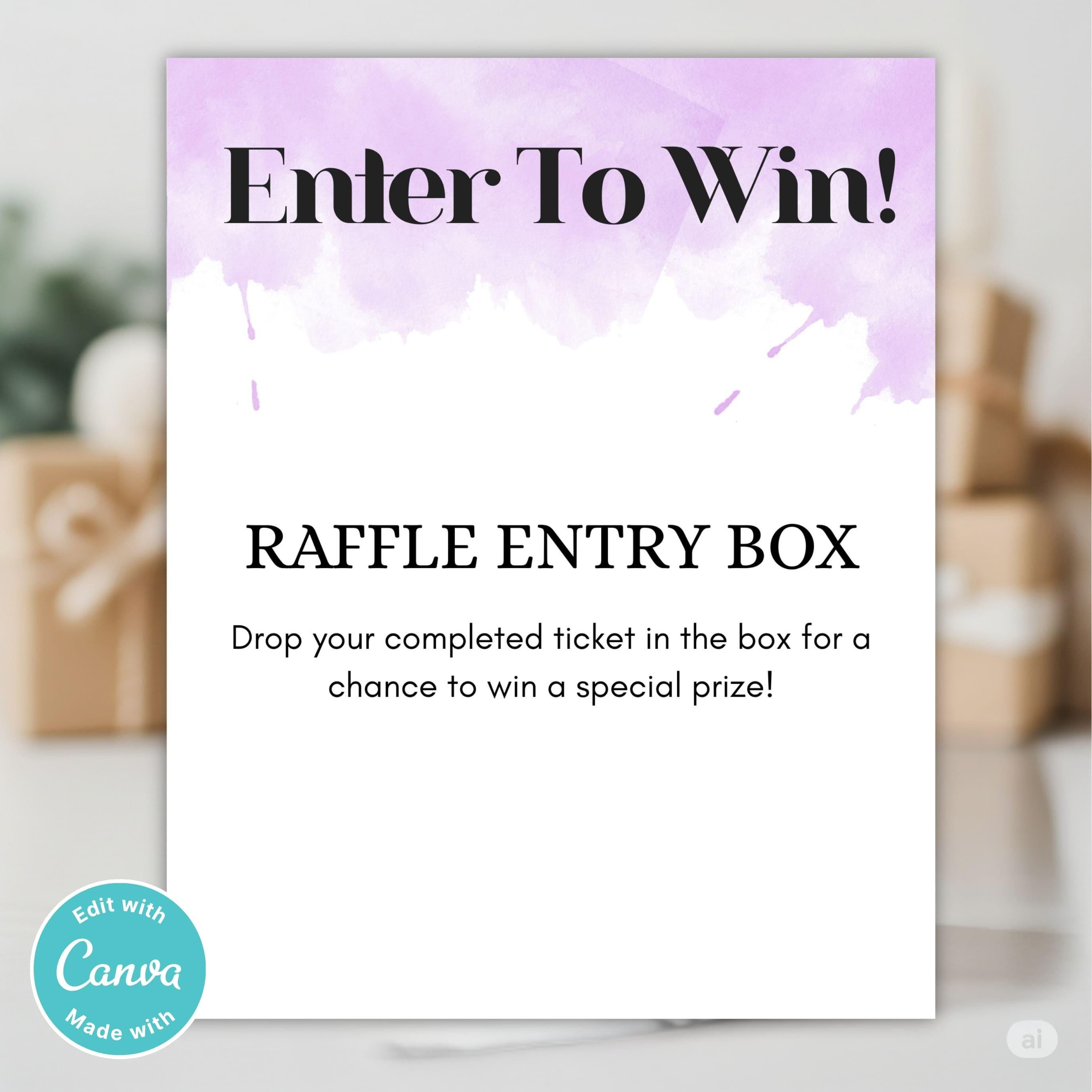 Editable Raffle Entry Sign Set of 4 | Enter to Win Printable Signs ...
