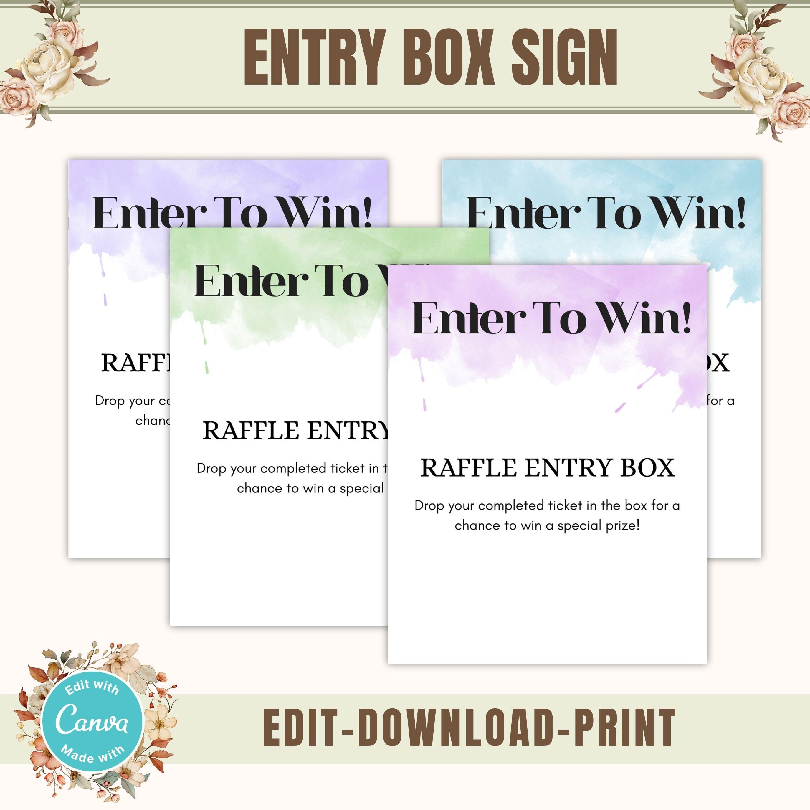 Editable Raffle Entry Sign Set of 4 | Enter to Win Printable Signs ...