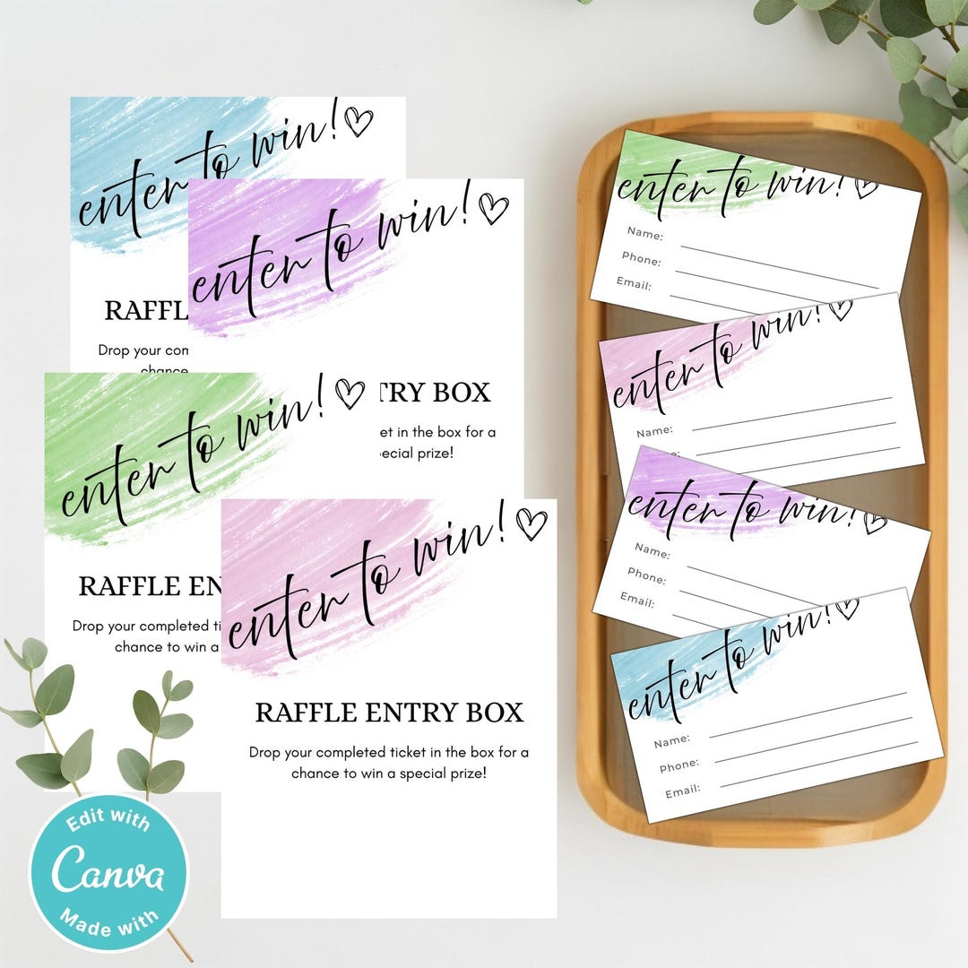 Event Raffle Ticket and Sign Set of 4 | Watercolor Enter to Win Ticket ...