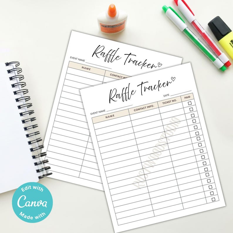 Editable Raffle Ticket Tracker: Minimalist Fundraiser Template (PDF ...