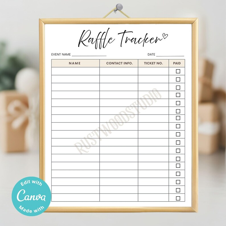 Minimalist Raffle Tracker Printable | Customizable Ticket Tracker ...