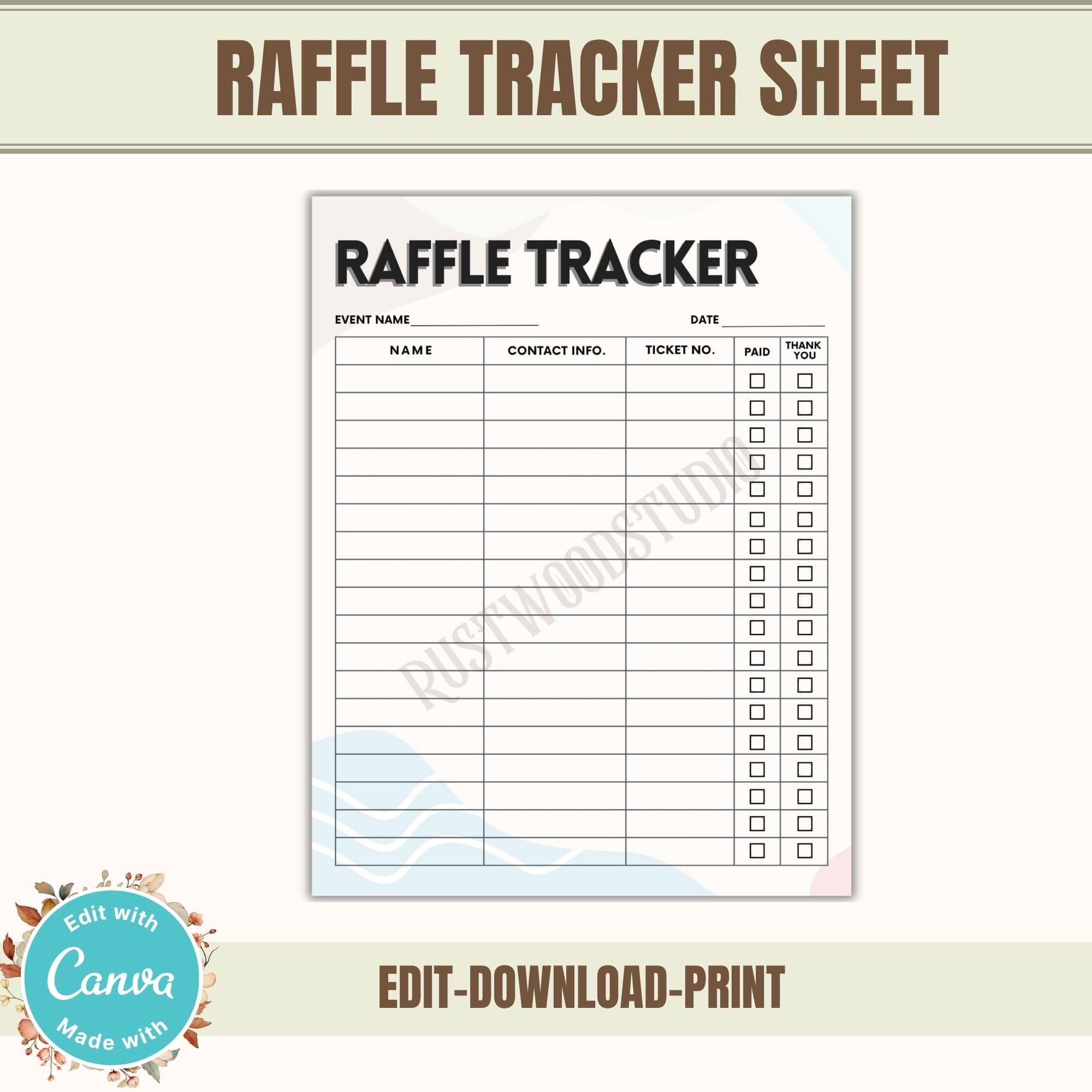 Editable Raffle Tracker Sheet | Printable Raffle Log Template ...
