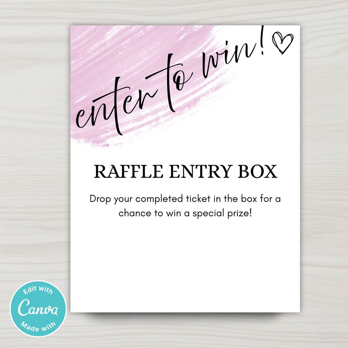 Editable Raffle Entry Sign | Enter to Win Printable Sign | Watercolor ...