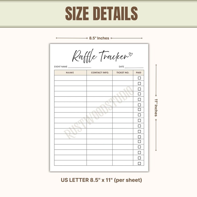 Minimalist Raffle Tracker Printable | Customizable Ticket Tracker ...