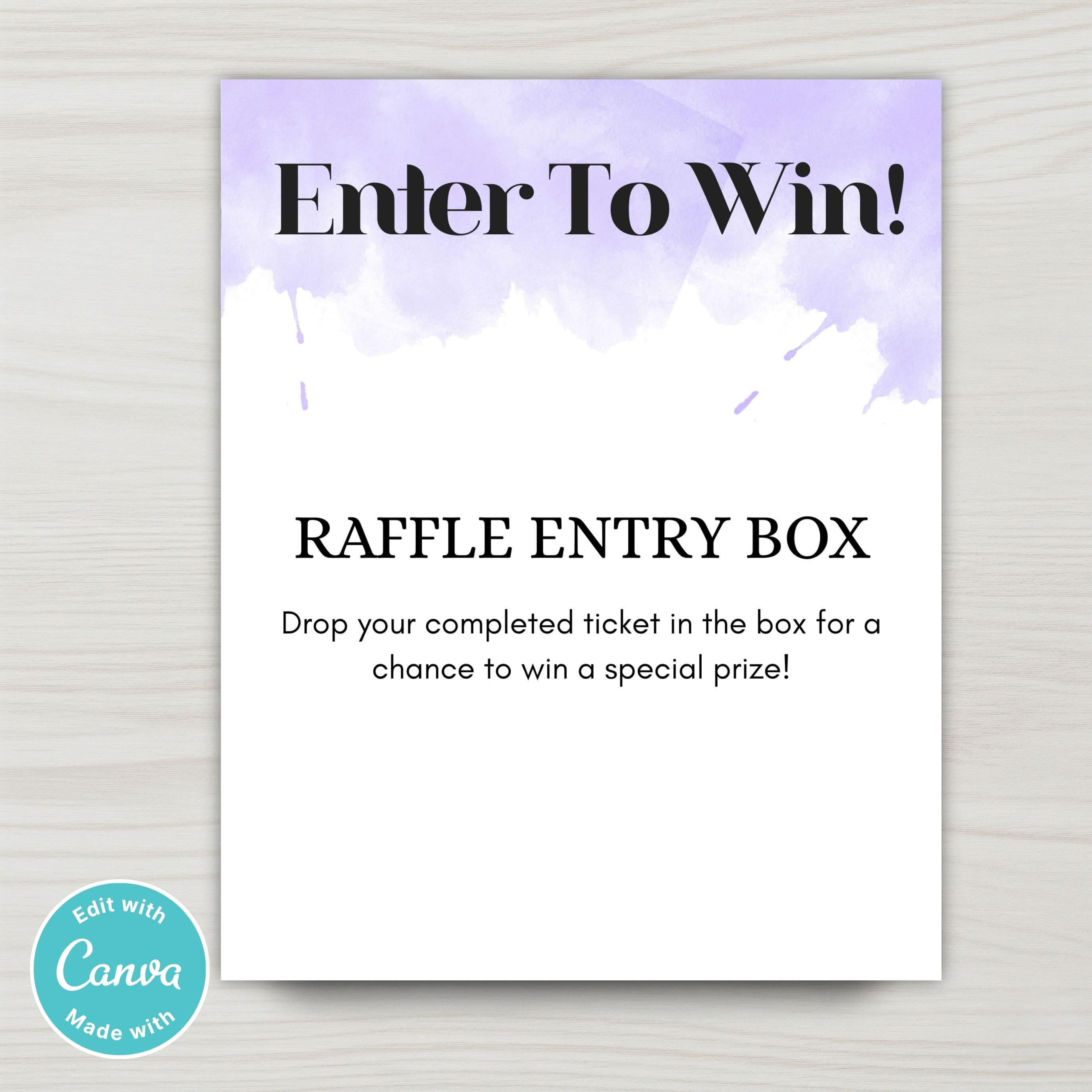 Editable Raffle Entry Sign Set of 4 | Enter to Win Printable Signs ...