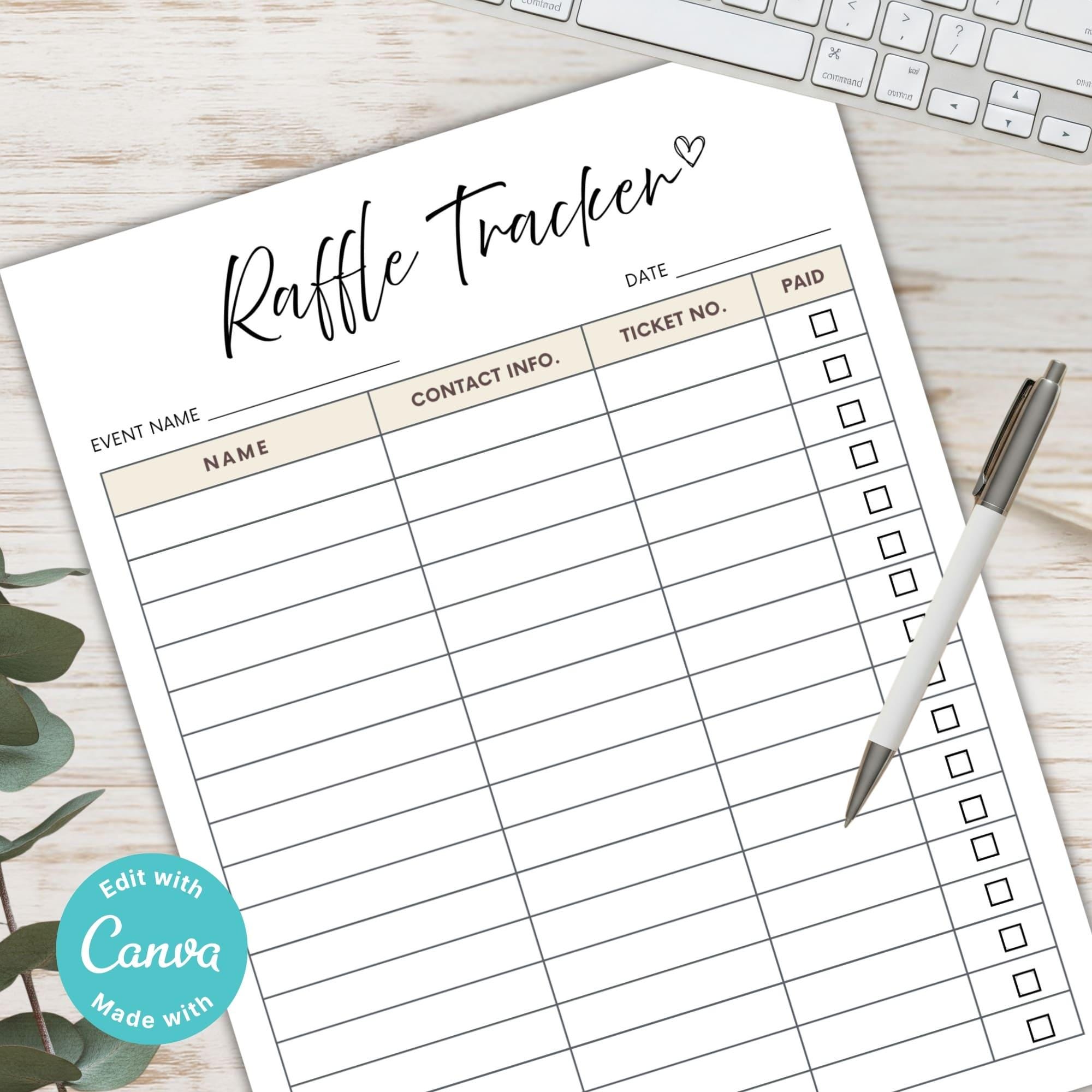 Minimalist Raffle Tracker Printable | Customizable Ticket Tracker ...