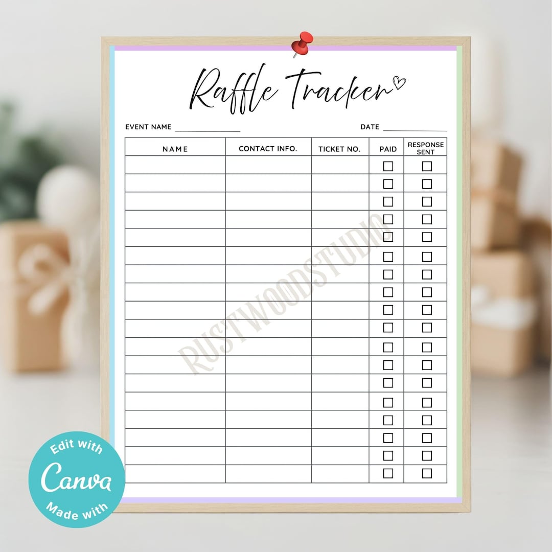 Editable Raffle Tracker Template: Printable Fundraiser Organizer (PDF ...