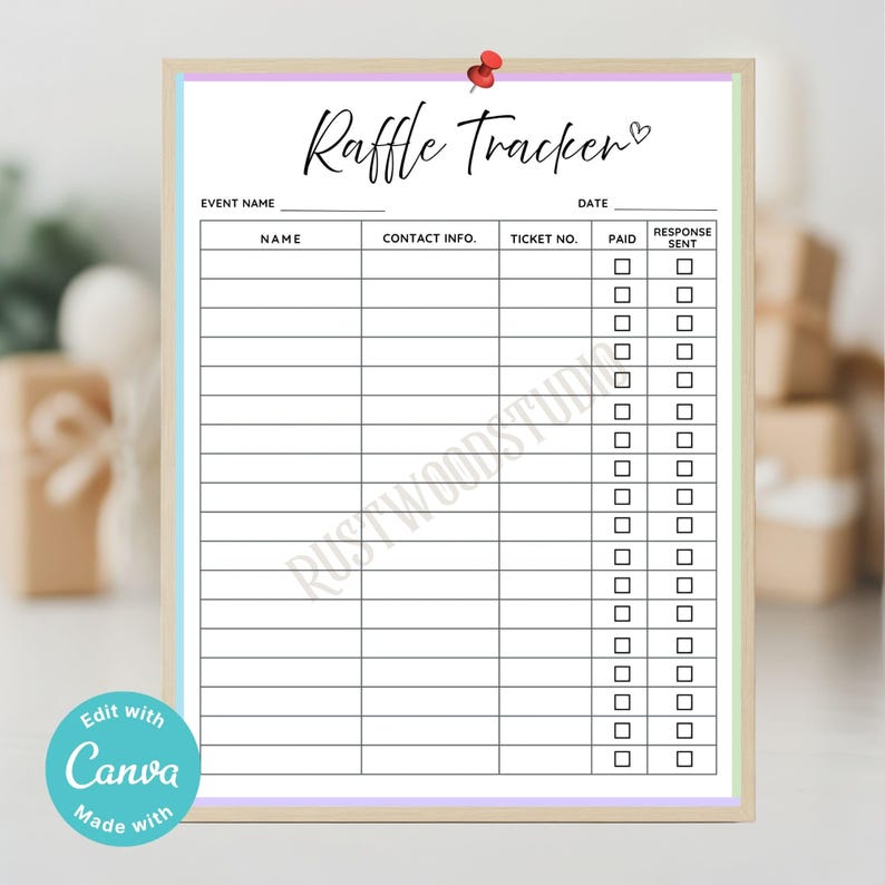 Editable Raffle Tracker Template: Printable Fundraiser Organizer (PDF ...