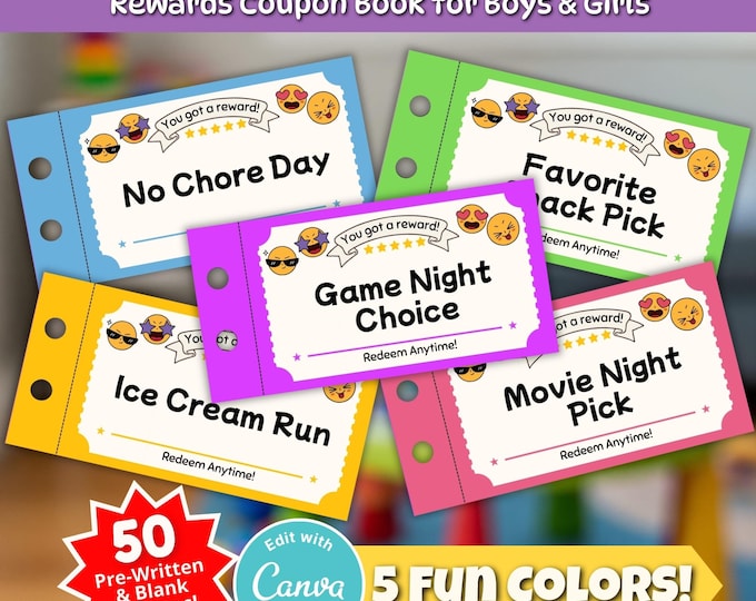 Printable Emoji Reward Coupons for Kids - Kid Reward Coupons - Gift ...