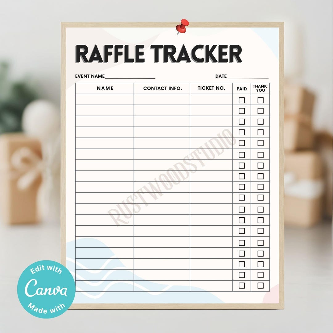 Editable Raffle Tracker Template | Raffle Log Printable | Customizable ...
