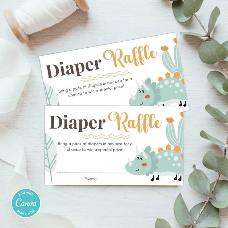 Editable Diaper Raffle Ticket Dinosaur Boho Theme | Dinosaur Baby ...