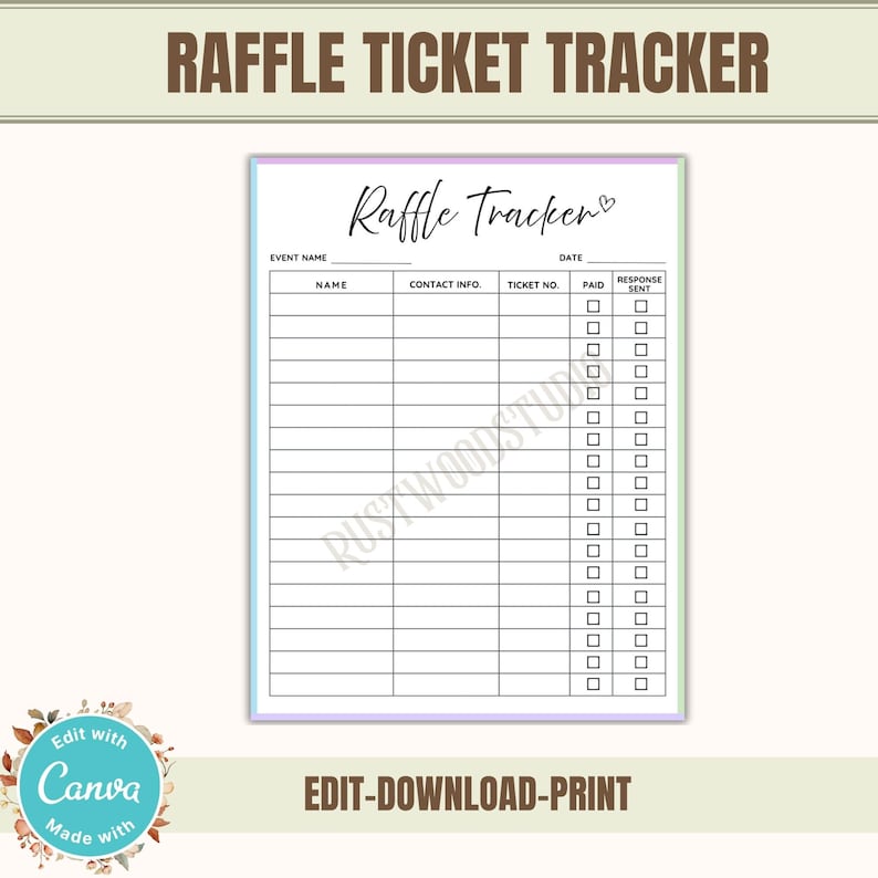 Editable Raffle Tracker Template: Printable Fundraiser Organizer (PDF ...