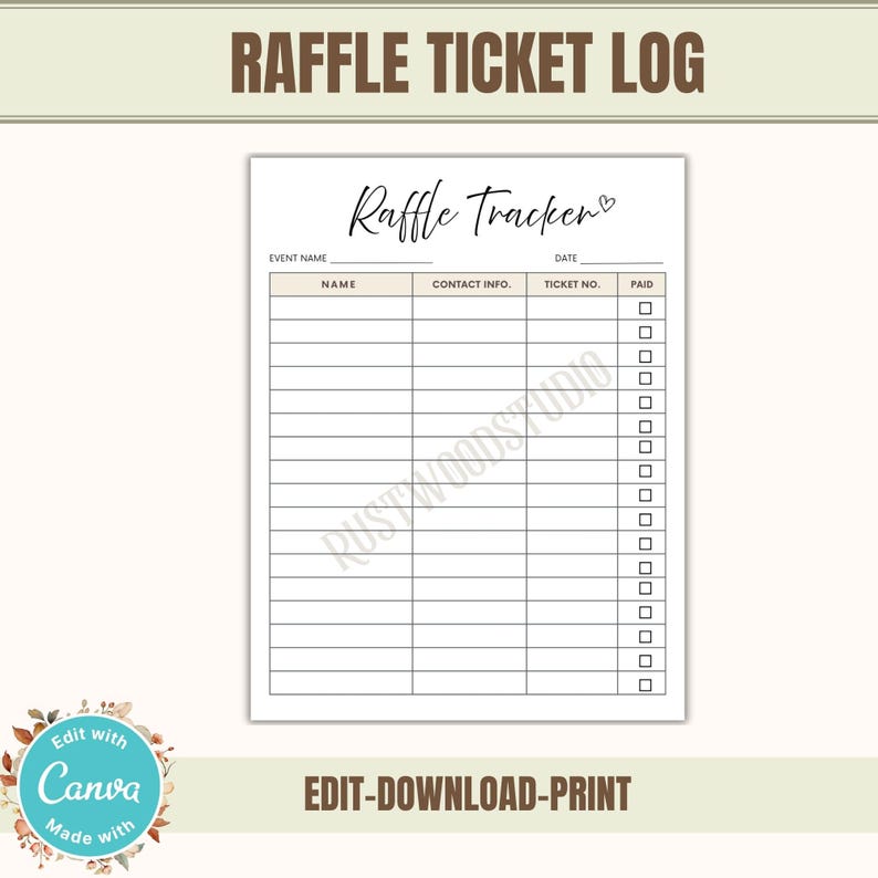 Minimalist Raffle Tracker Printable | Customizable Ticket Tracker ...