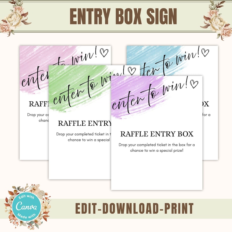 Editable Raffle Entry Sign | Enter to Win Printable Sign | Watercolor ...