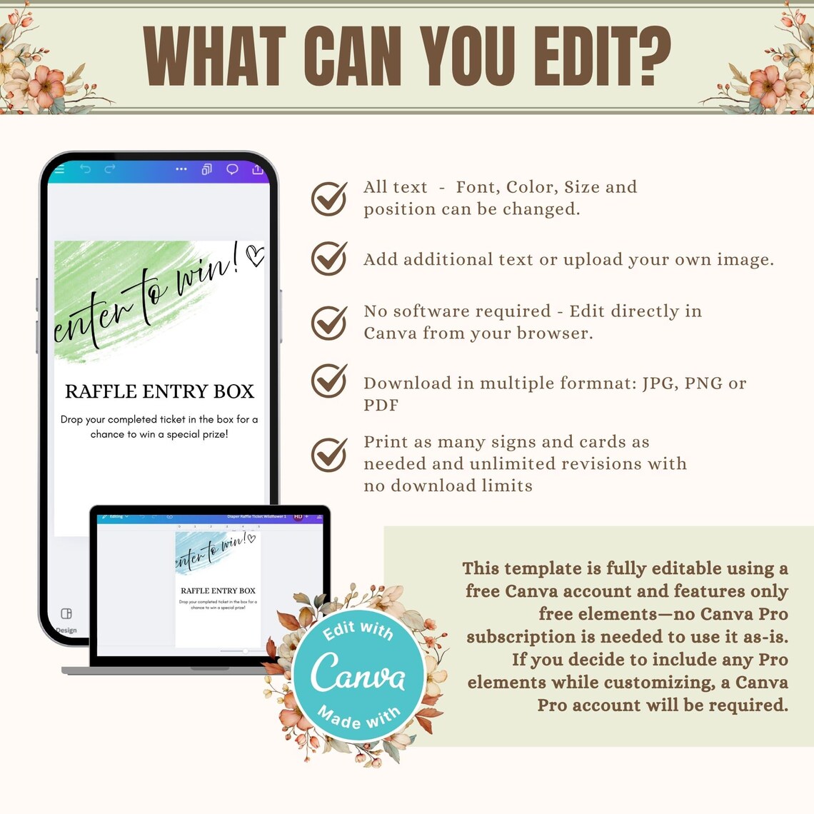 Editable Raffle Entry Sign | Enter to Win Printable Sign | Watercolor ...