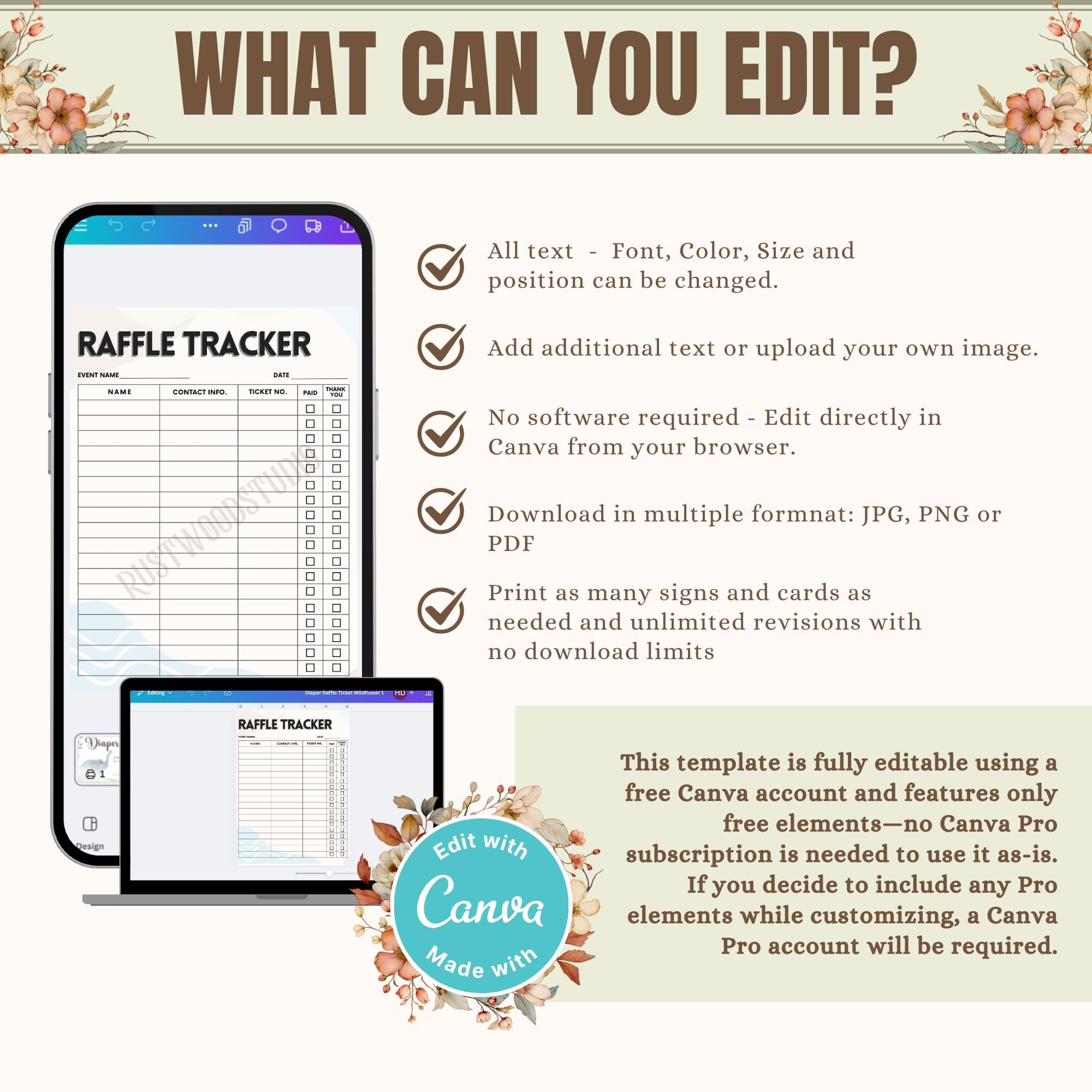 Editable Raffle Tracker Template | Raffle Log Printable | Customizable ...