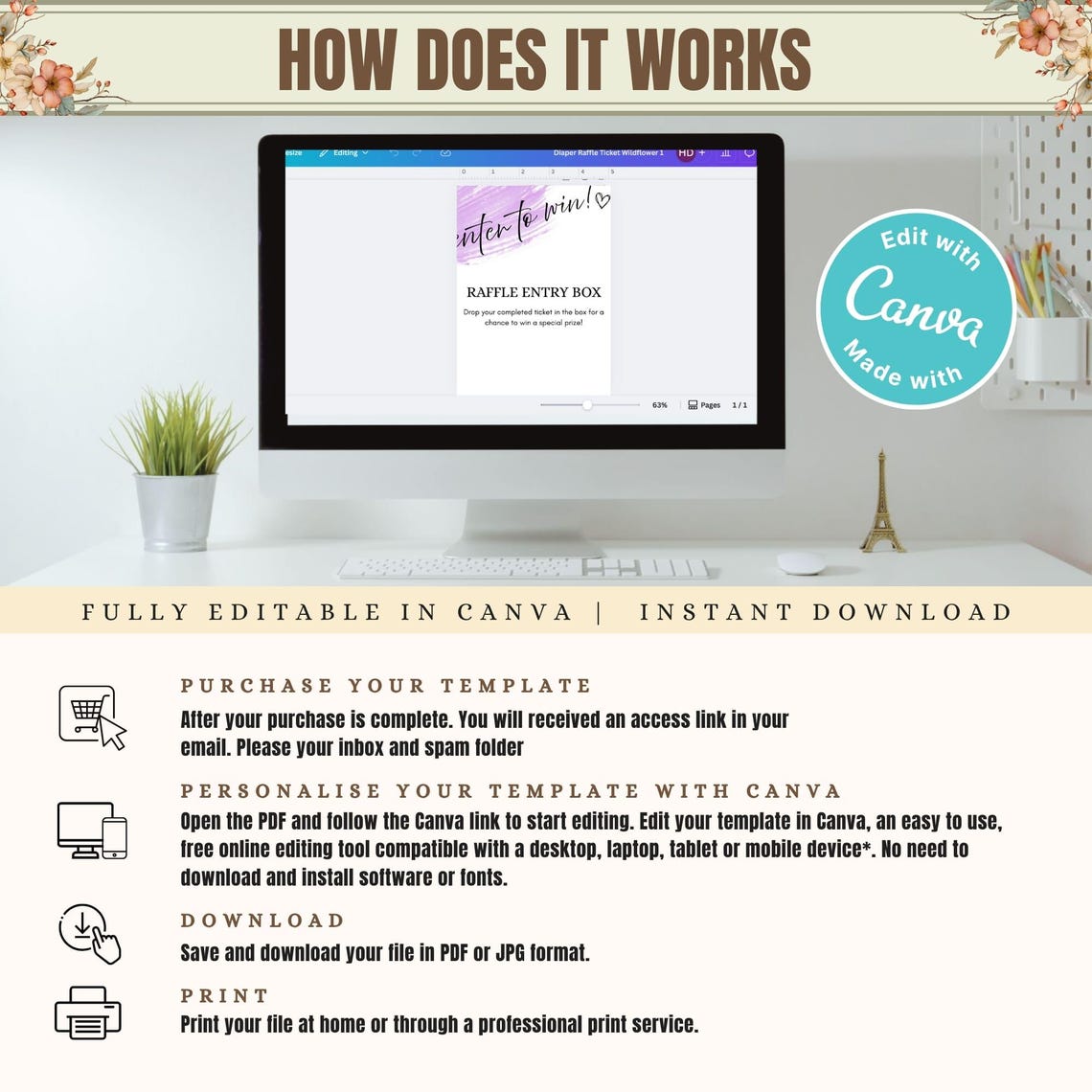 Editable Raffle Entry Sign | Enter to Win Printable Sign | Watercolor ...